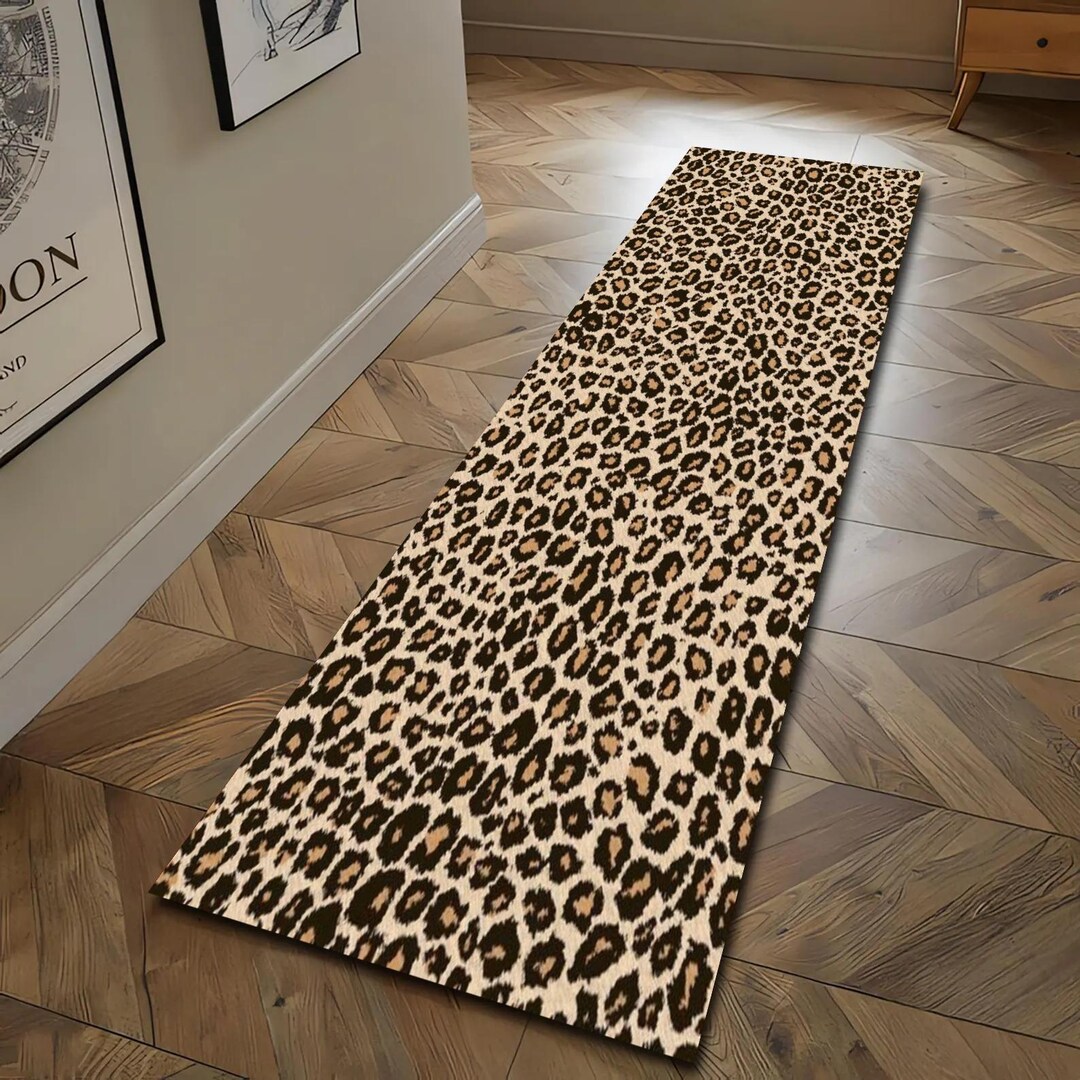 Leopard Print Runner Rug, Animal Print Hallway Runner, Washable Non ...