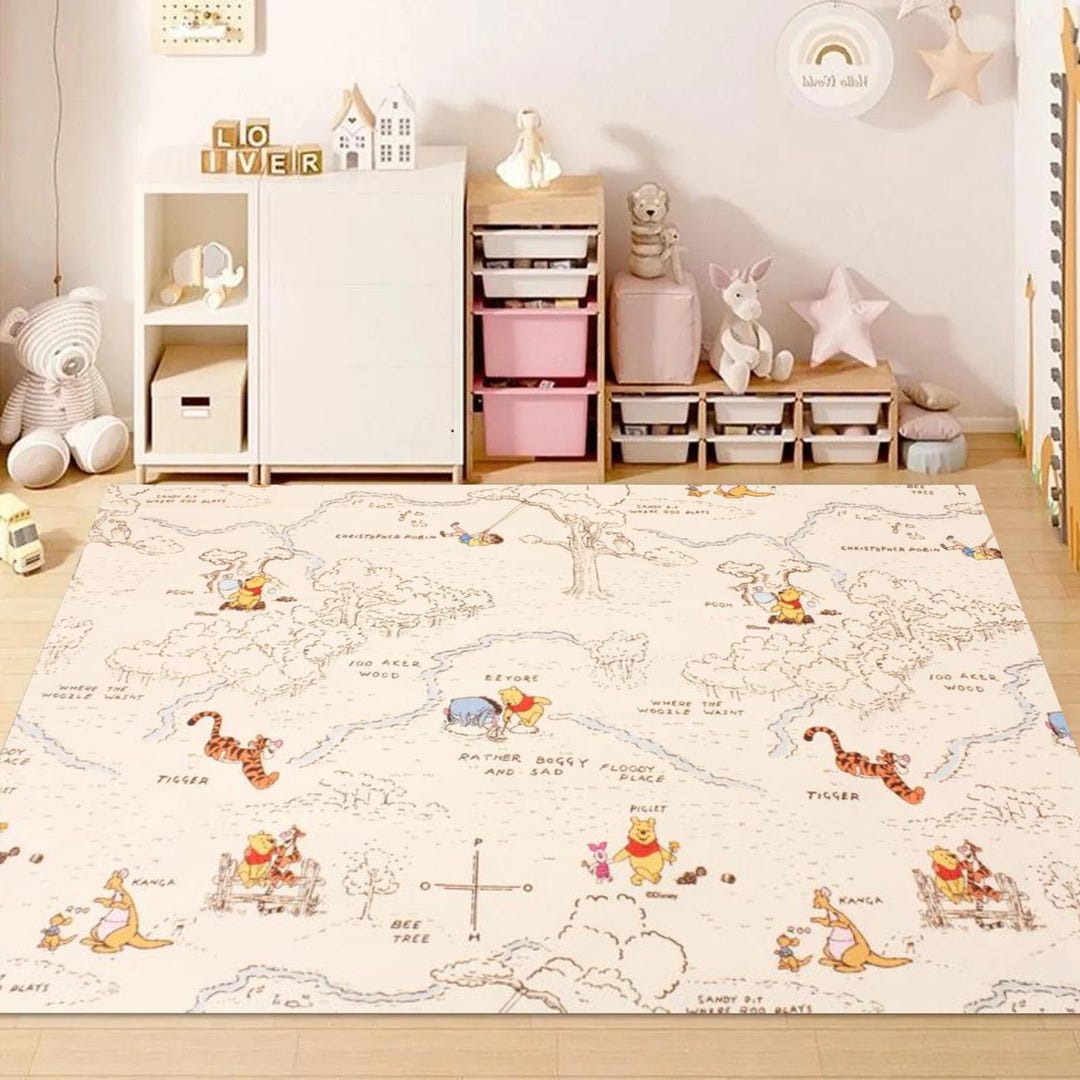 Storybook Map Kids Nonslip Rug, Adventure Nursery Carpet, Vintage Story ...
