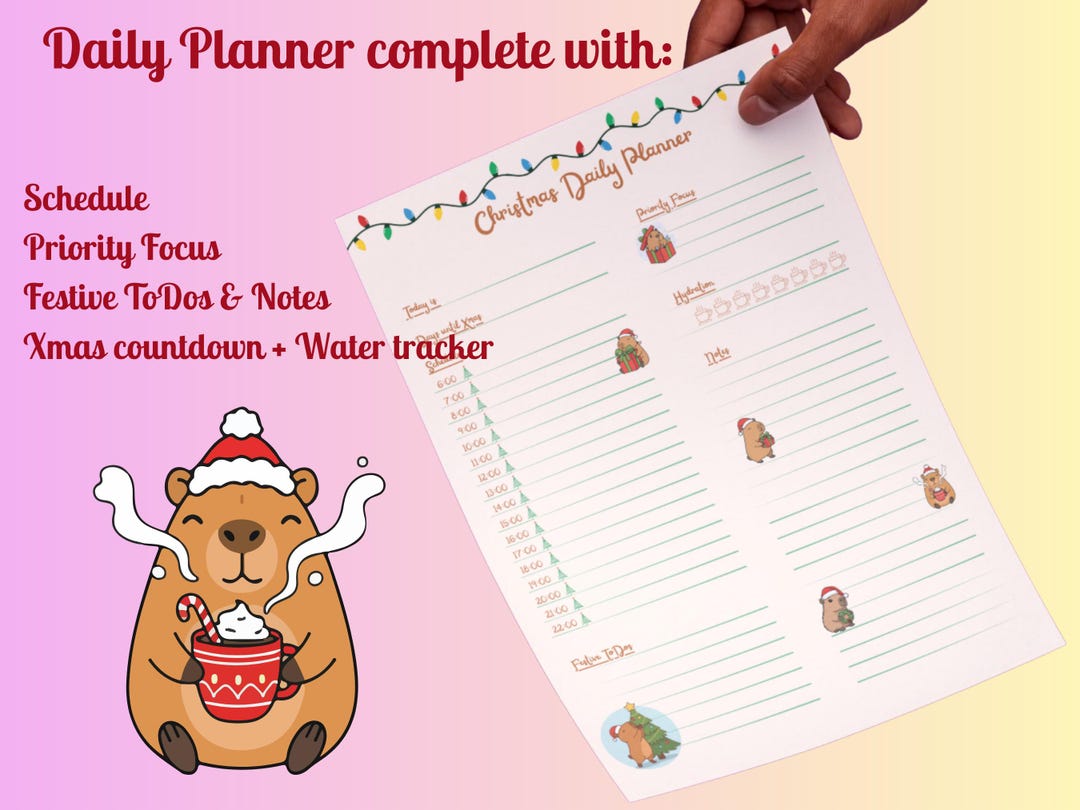 Cute Capybara Christmas Daily Planner | Festive Kawaii Printable ...