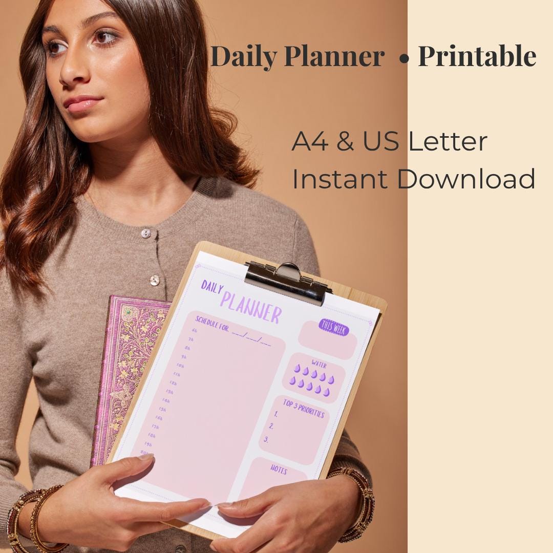 Pastel Daily Planner Printable | Pink + Lavender Aesthetic Design | A4 ...