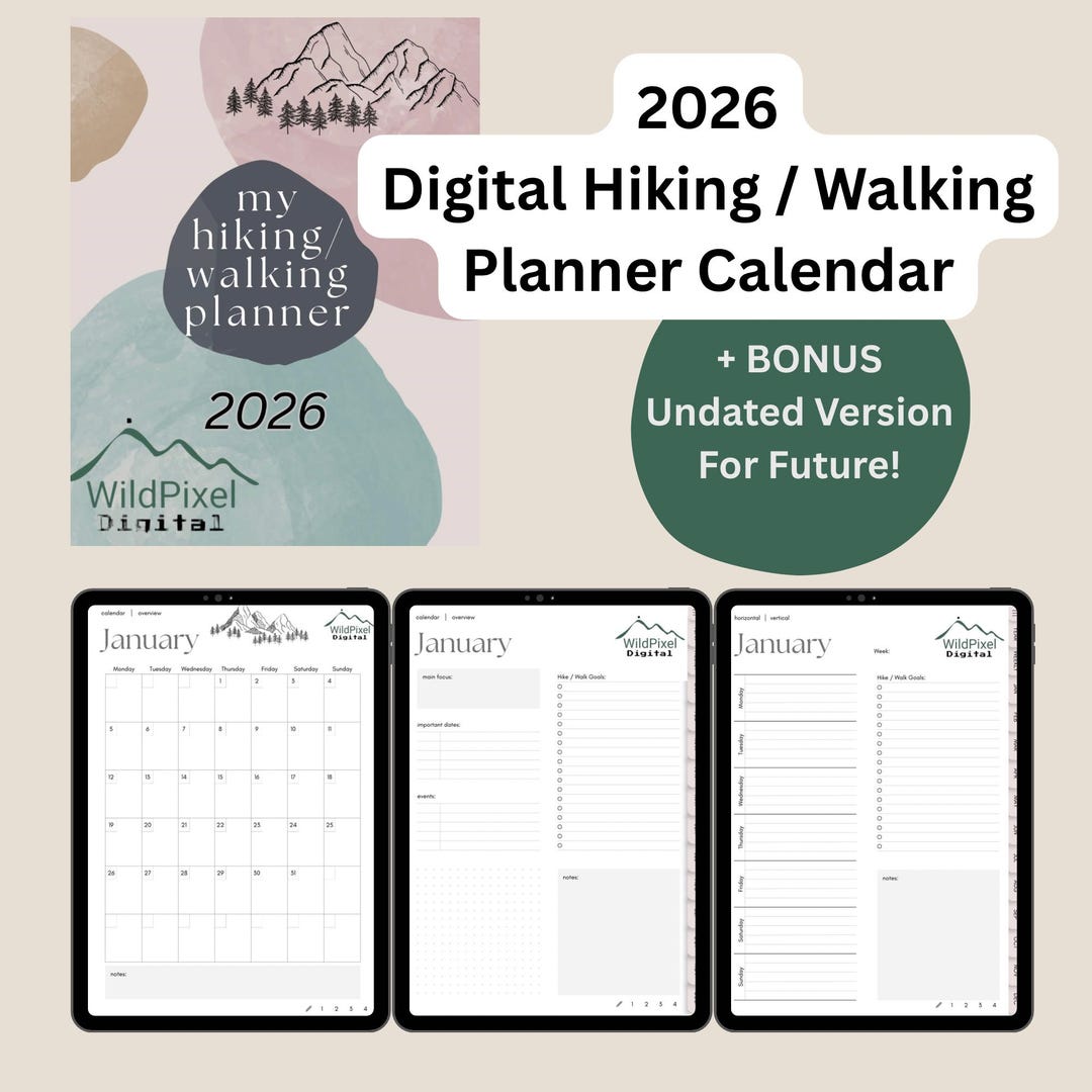 2026 Hiking & Walking Digital Planner | Undated Bonus (printable PDF ...