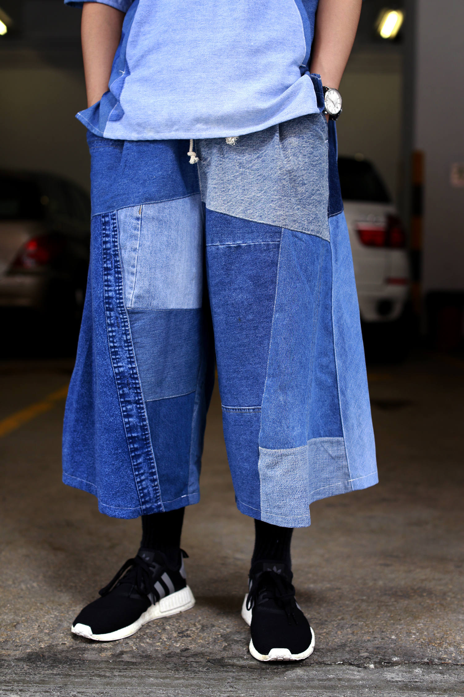 Men Denim Patchwork Culottes - Etsy