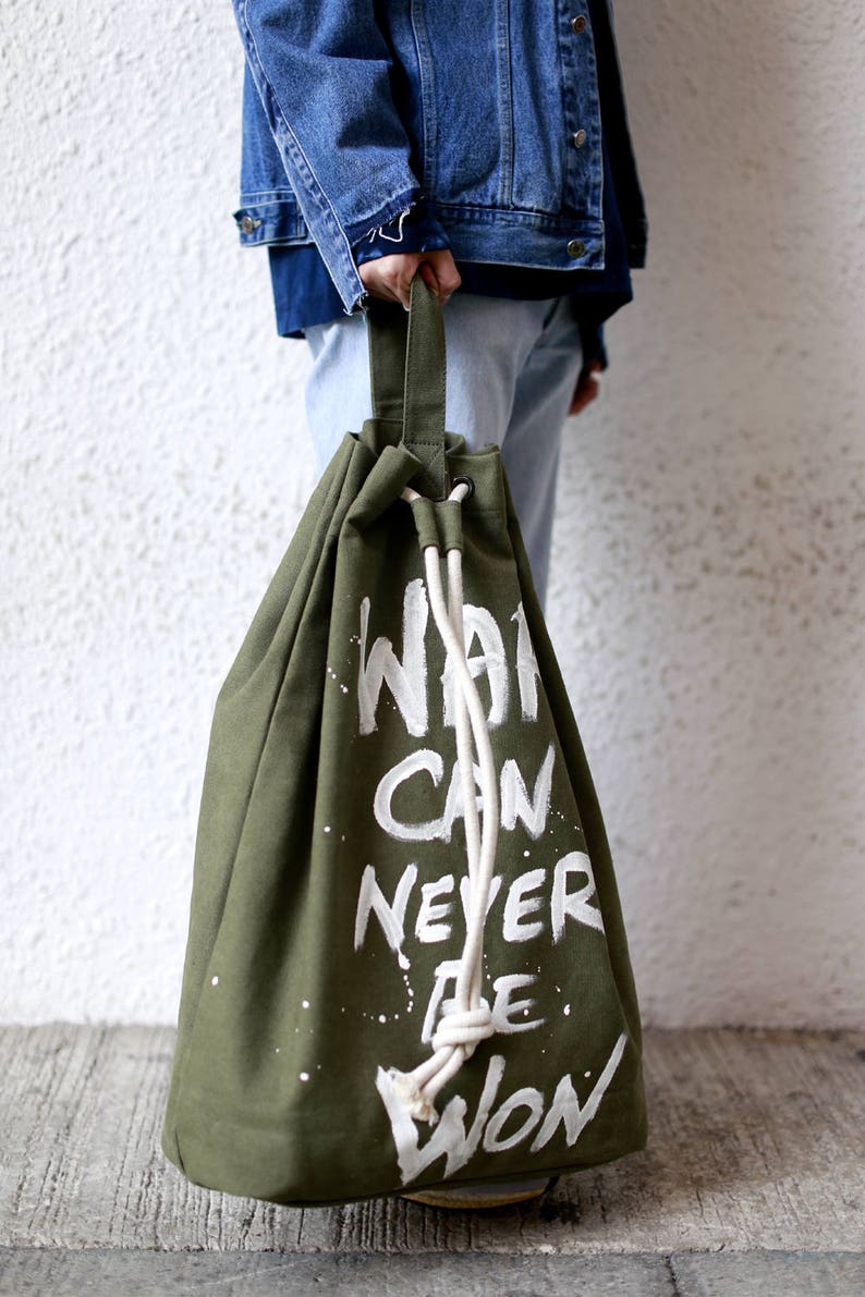Hand Painted Army Green Duffle Bag - Etsy