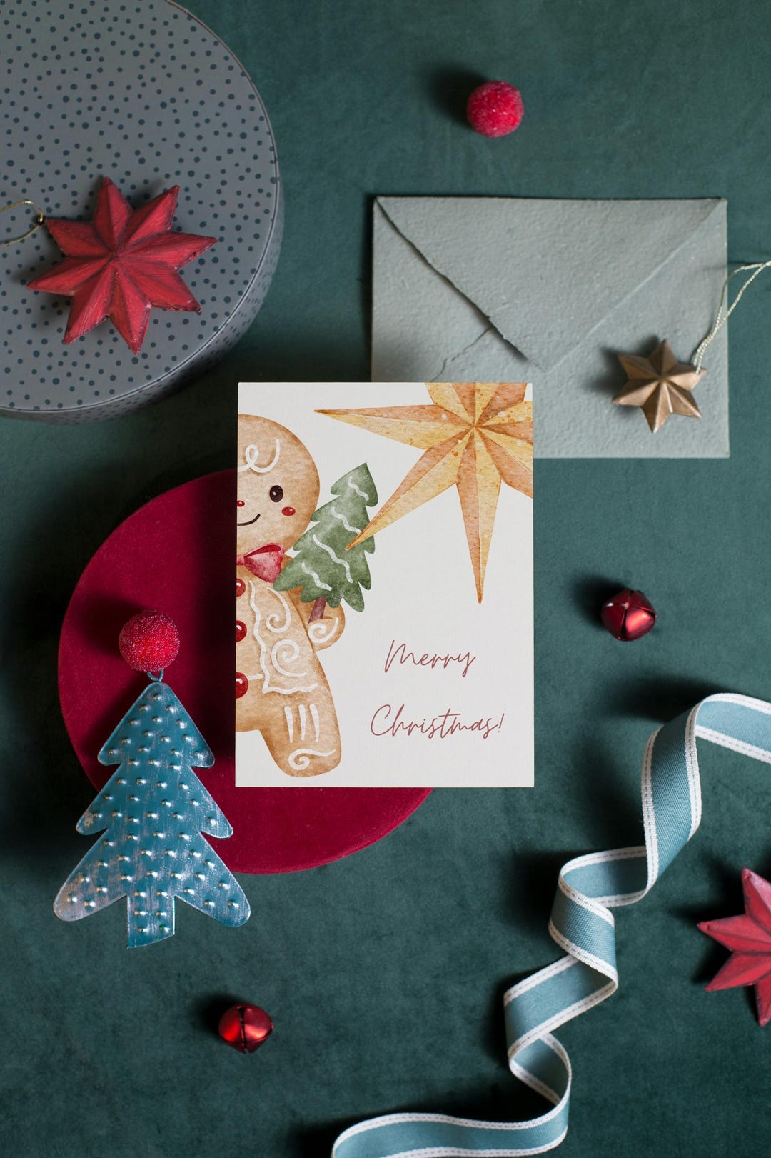 Gingerbread Man Merry Christmas Card – Festive Watercolour Digital ...