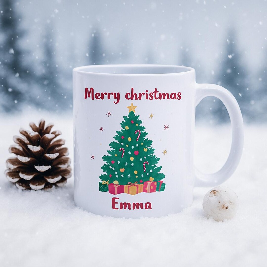 Merry Christmas Tree Mug | Personalized Name Ceramic Coffee Cup - Etsy