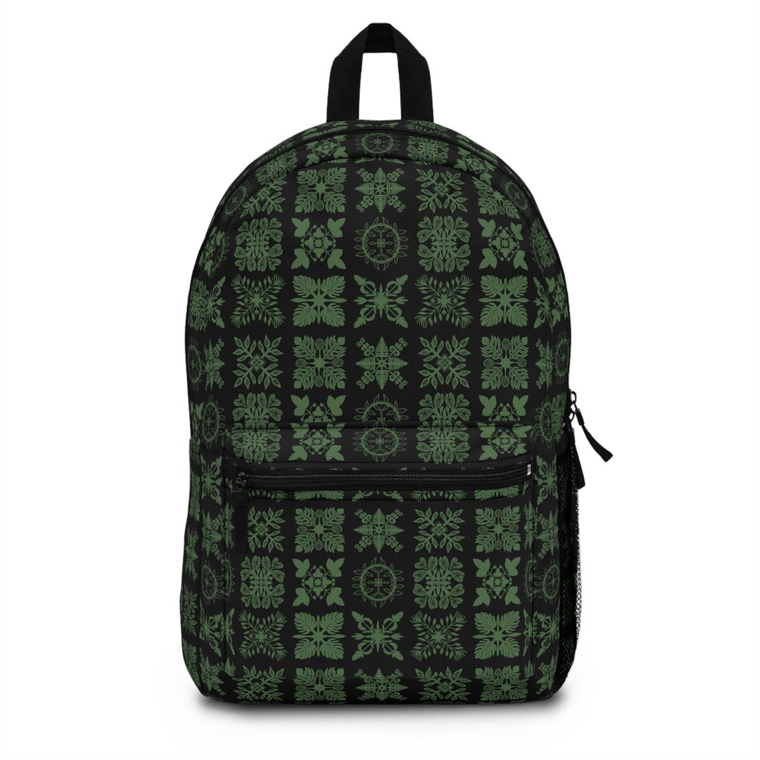 Hawaiian Quilt Kapa Kuiki Print Backpack, Green and Black Stylish ...