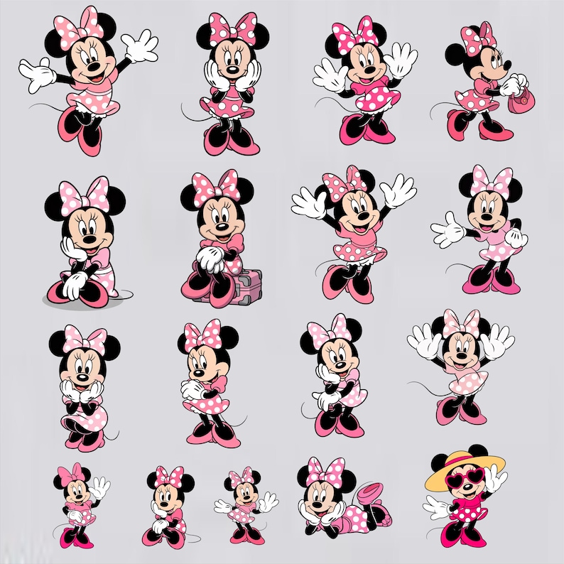 Pink Minnie Mouse Clipart Bundle: Cartoon PNG, SVG (digital Download ...