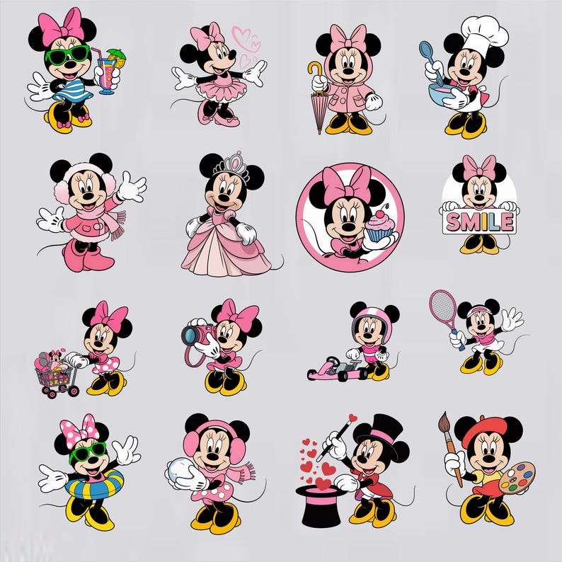 Pink Minnie Mouse Clipart Bundle: Cartoon PNG, SVG (digital Download ...