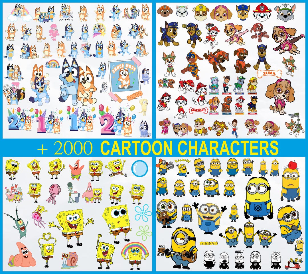 Cartoon Character Mega Bundle | Svg Png Eps Dxf Clipart (digital ...