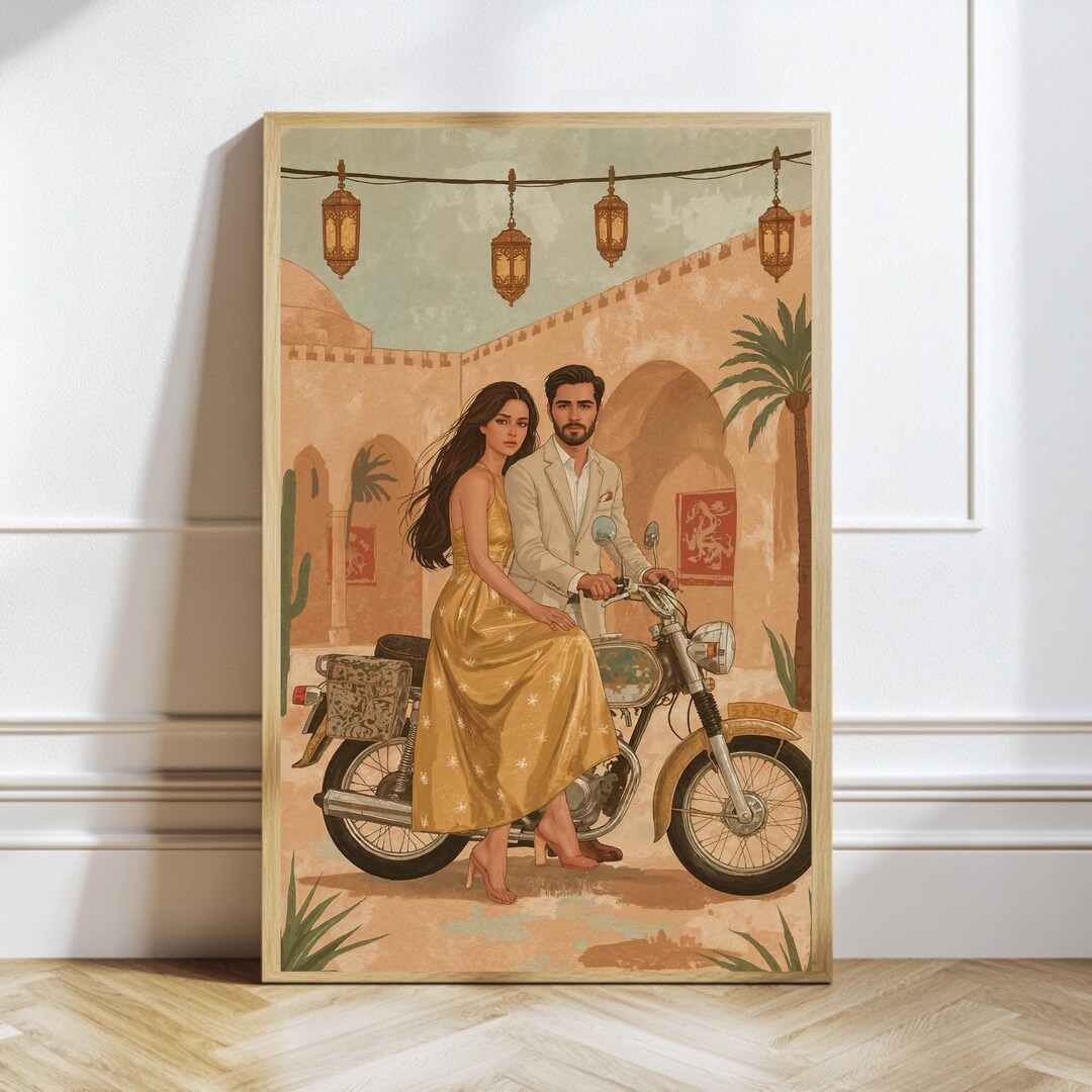 Couple on a Vintage Motorcycle – Thousand and One Nights Inspired Art ...
