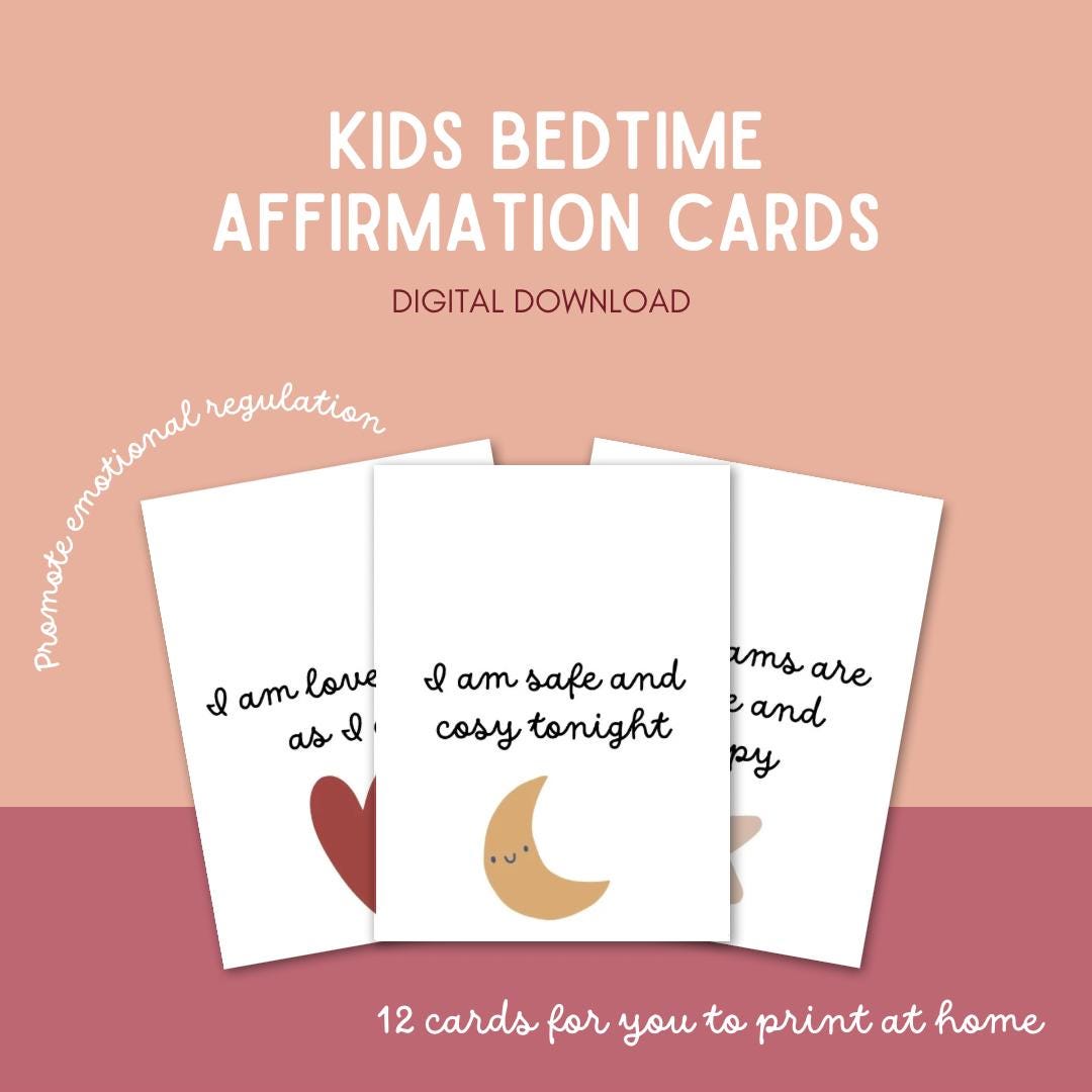 12 Bedtime Affirmation Cards for Kids Toddlers Preschool Calm Cards ...