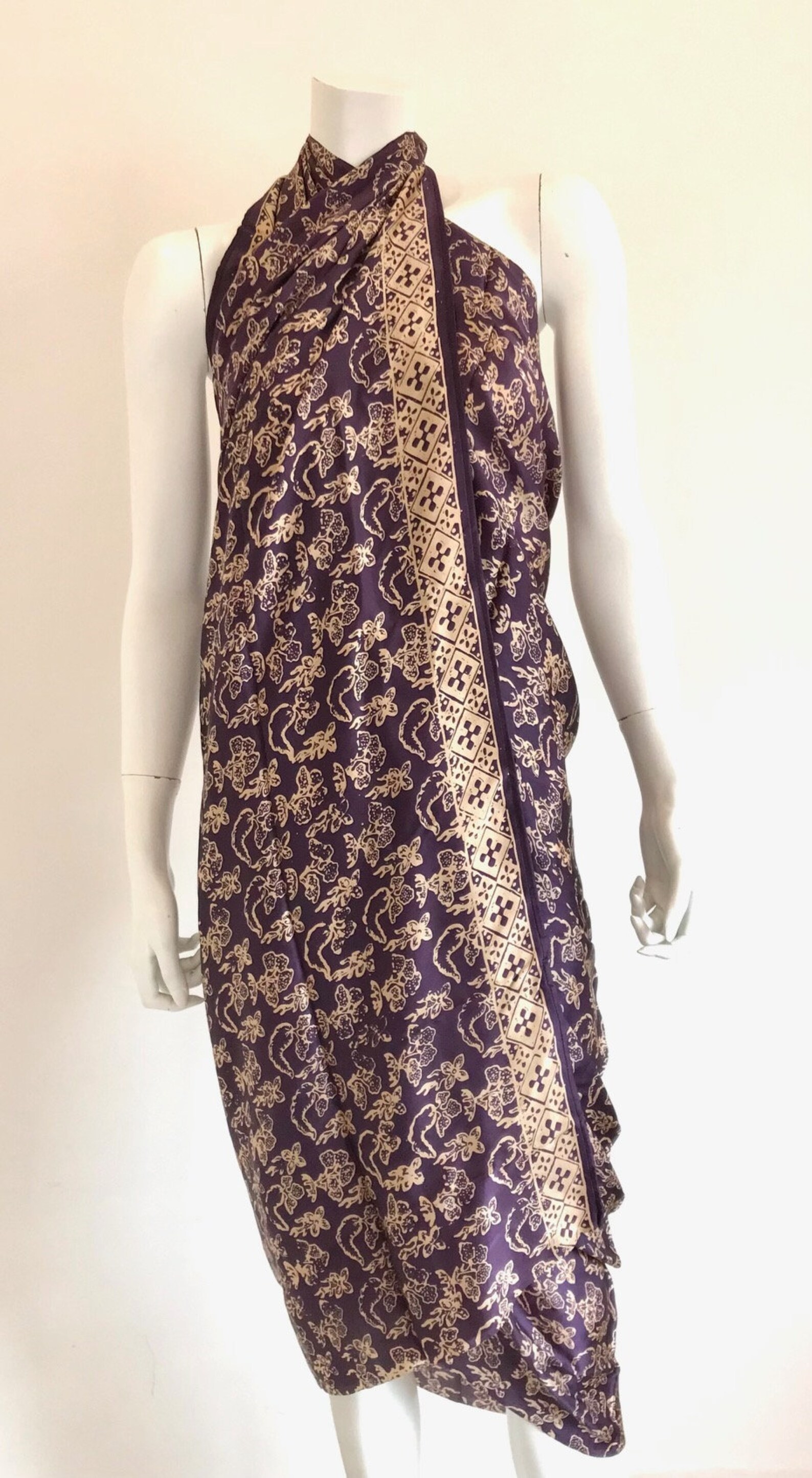 Silk Batik Sarong Purple and Bronze Flower - Etsy