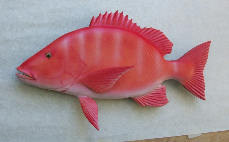 Red Snapper wood carving 16'' Red snapper art | Etsy
