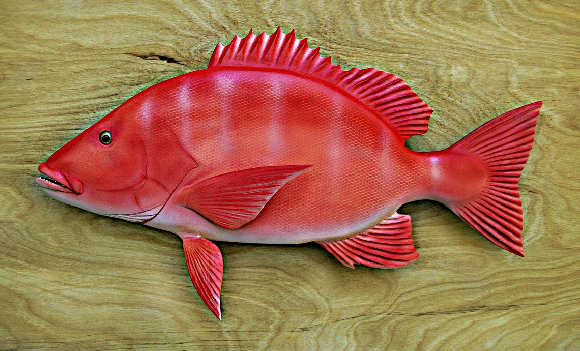 Red Snapper wood carving 16'' Red snapper art | Etsy