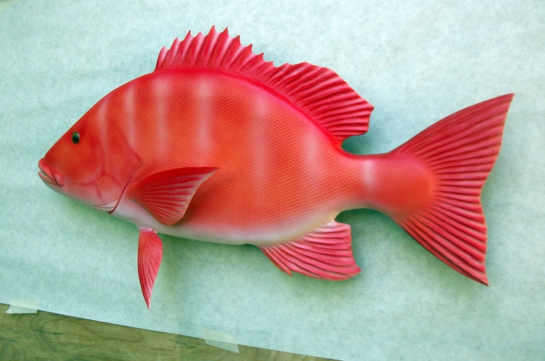 Red Snapper wood carving 16'' Red snapper art | Etsy