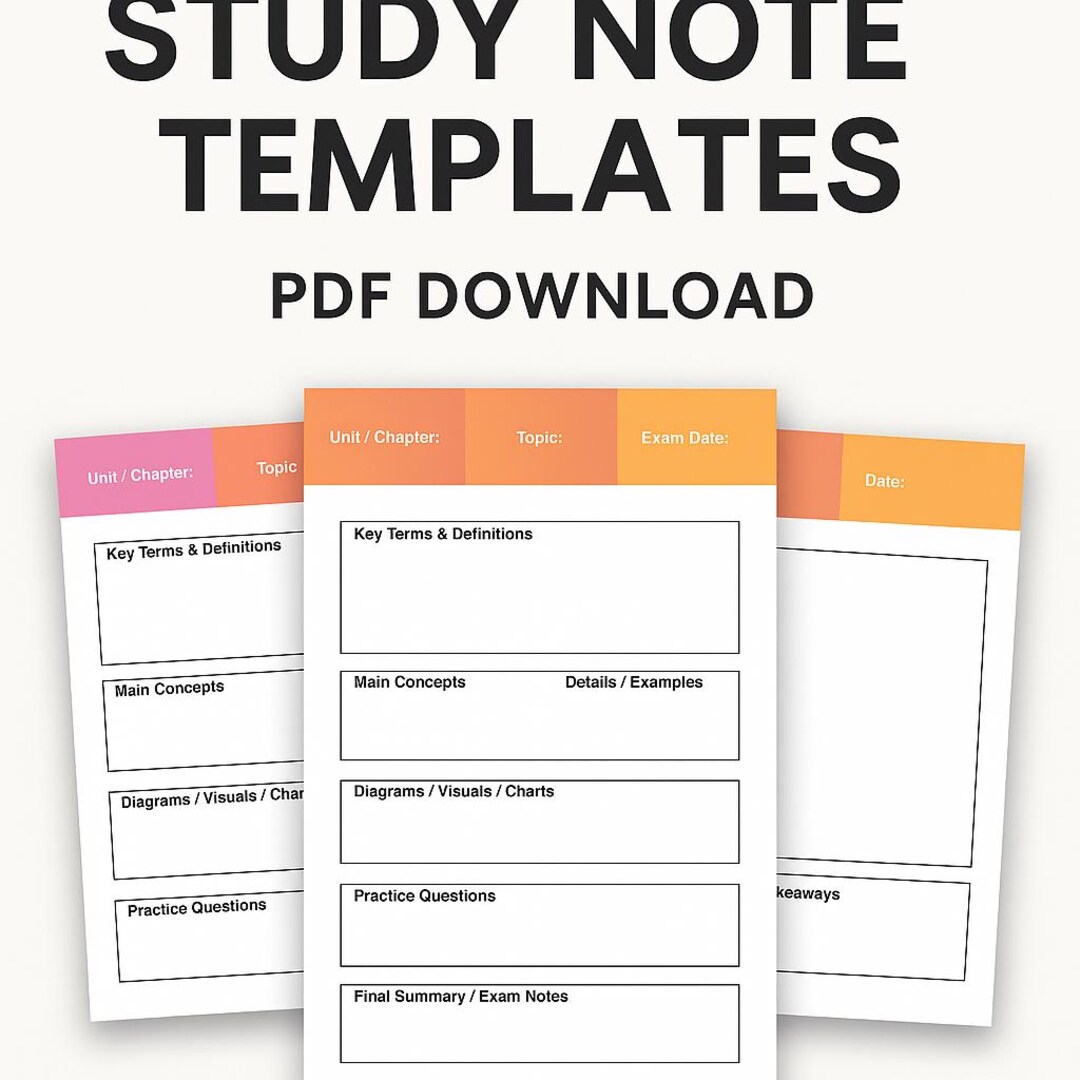 Academic Study Notes Template Bundle | Printable PDF Study Sheets for ...