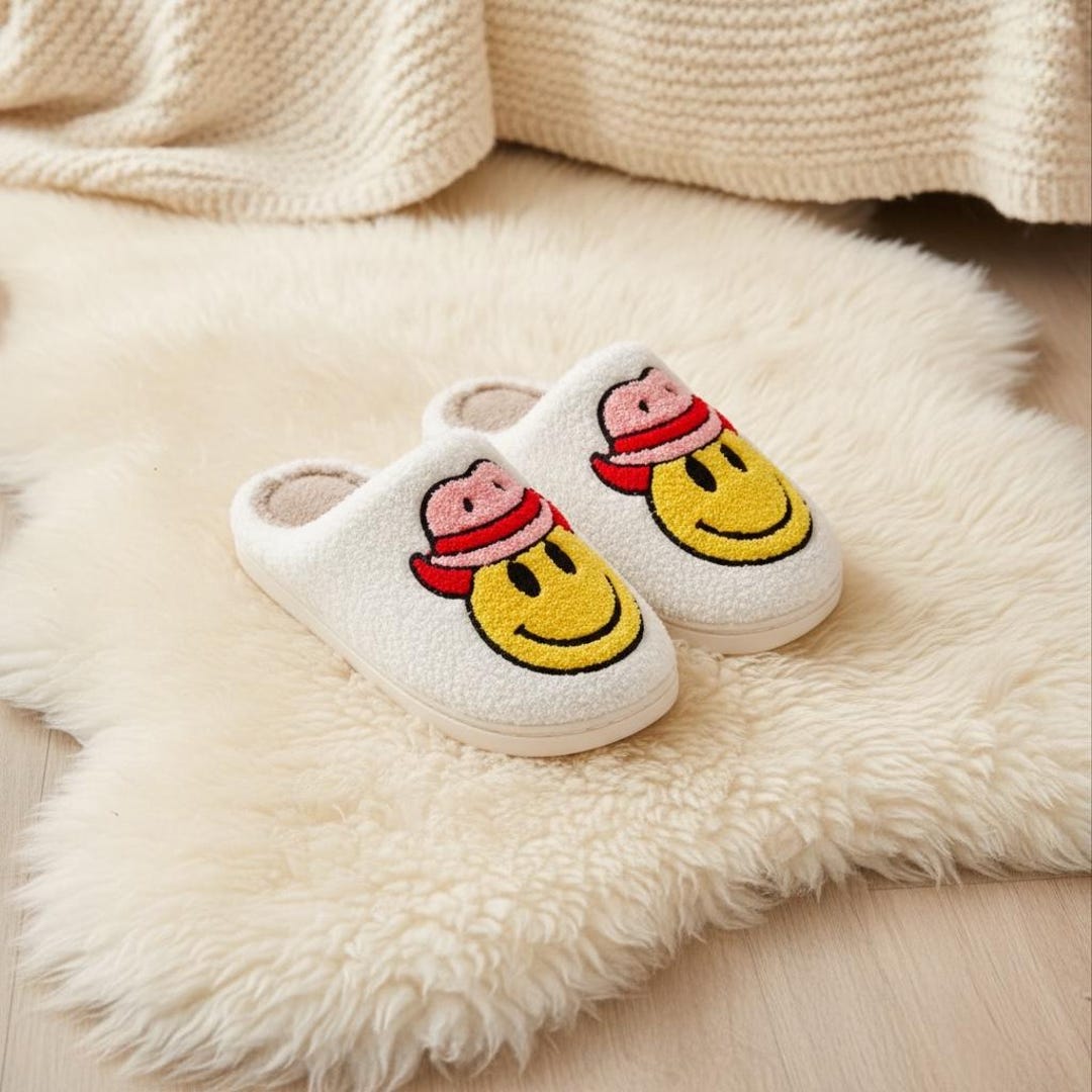 Smiley Cloud Slippers for Women – Cute Smiley Face Plush Slippers ...
