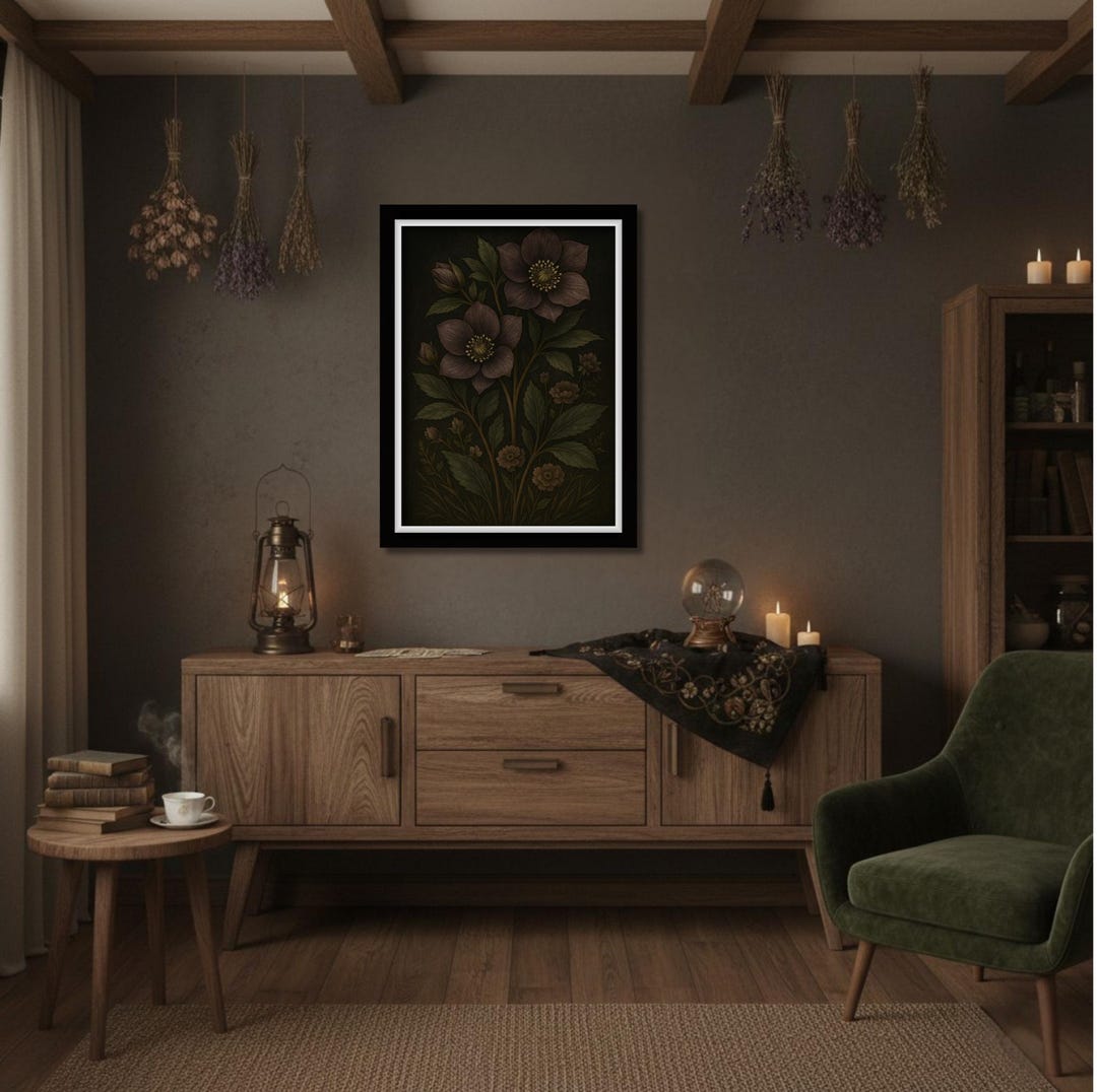 Lenten Rose Art Print, Vintage Gothic Hellebore, Dark Botanical ...