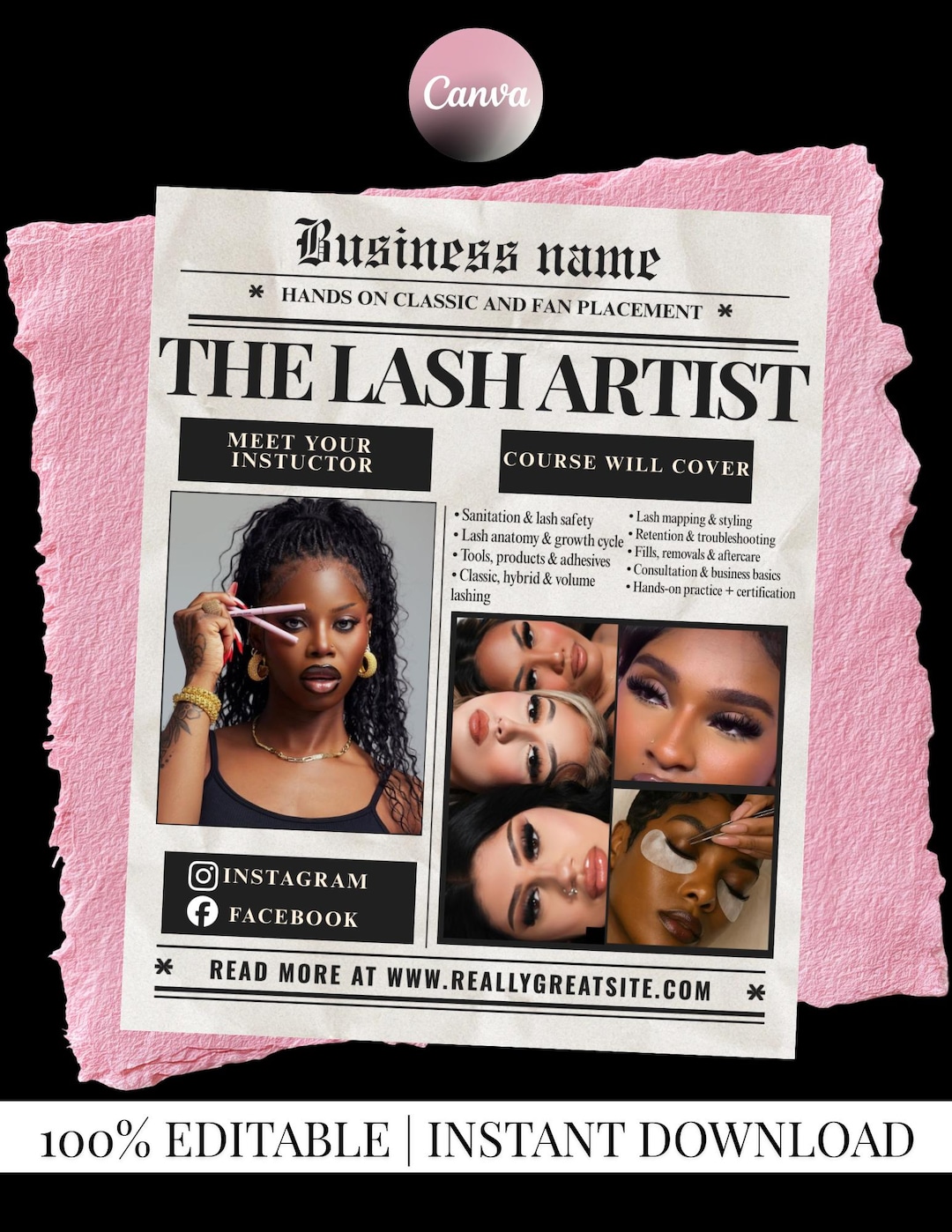 Lash Training Flyer Template | Canva Editable, Beauty Course Promo ...