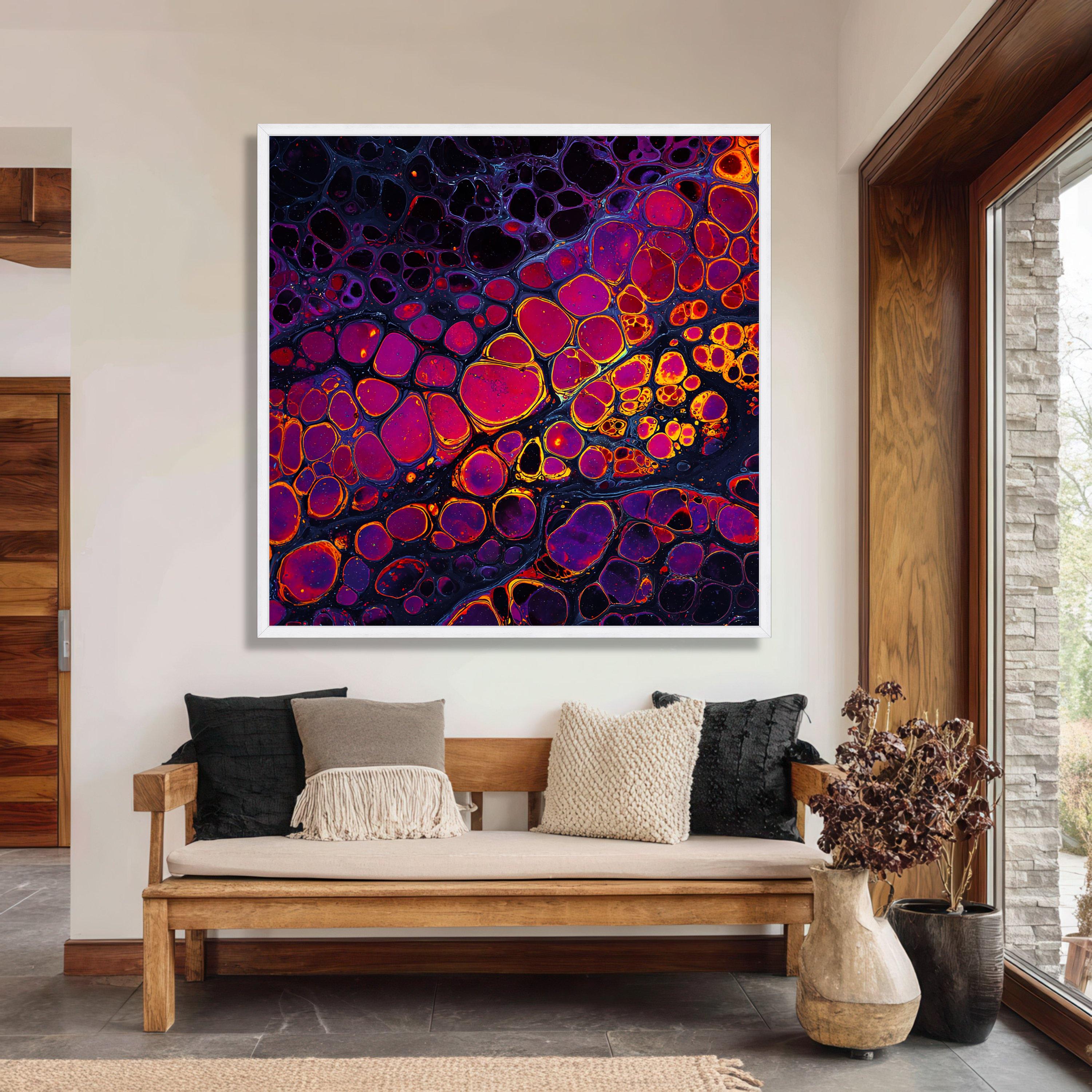 Vibrant Abstract Cells Canvas, Modern Fluid Art Wall Decor, Colorful ...