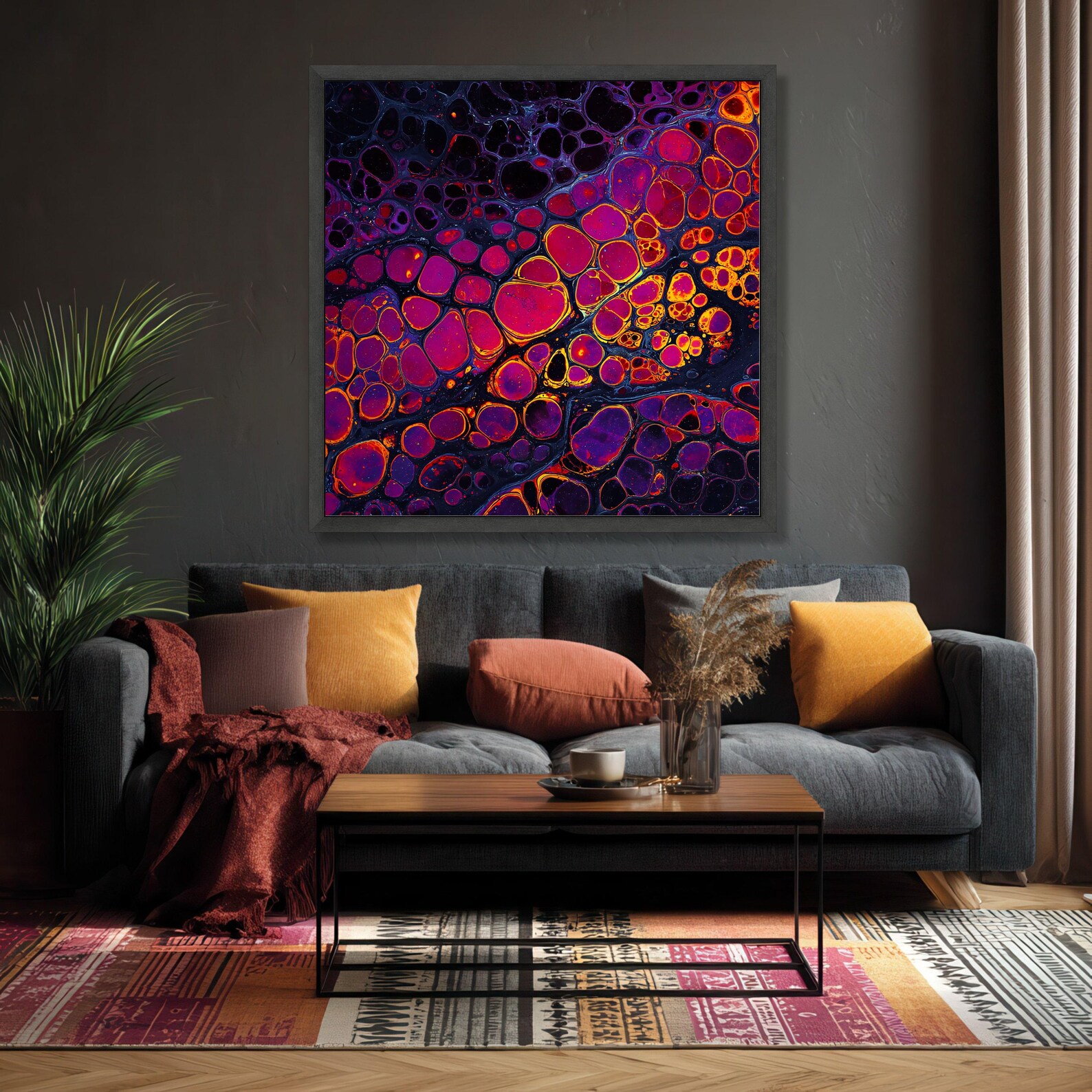 Vibrant Abstract Cells Canvas, Modern Fluid Art Wall Decor, Colorful ...