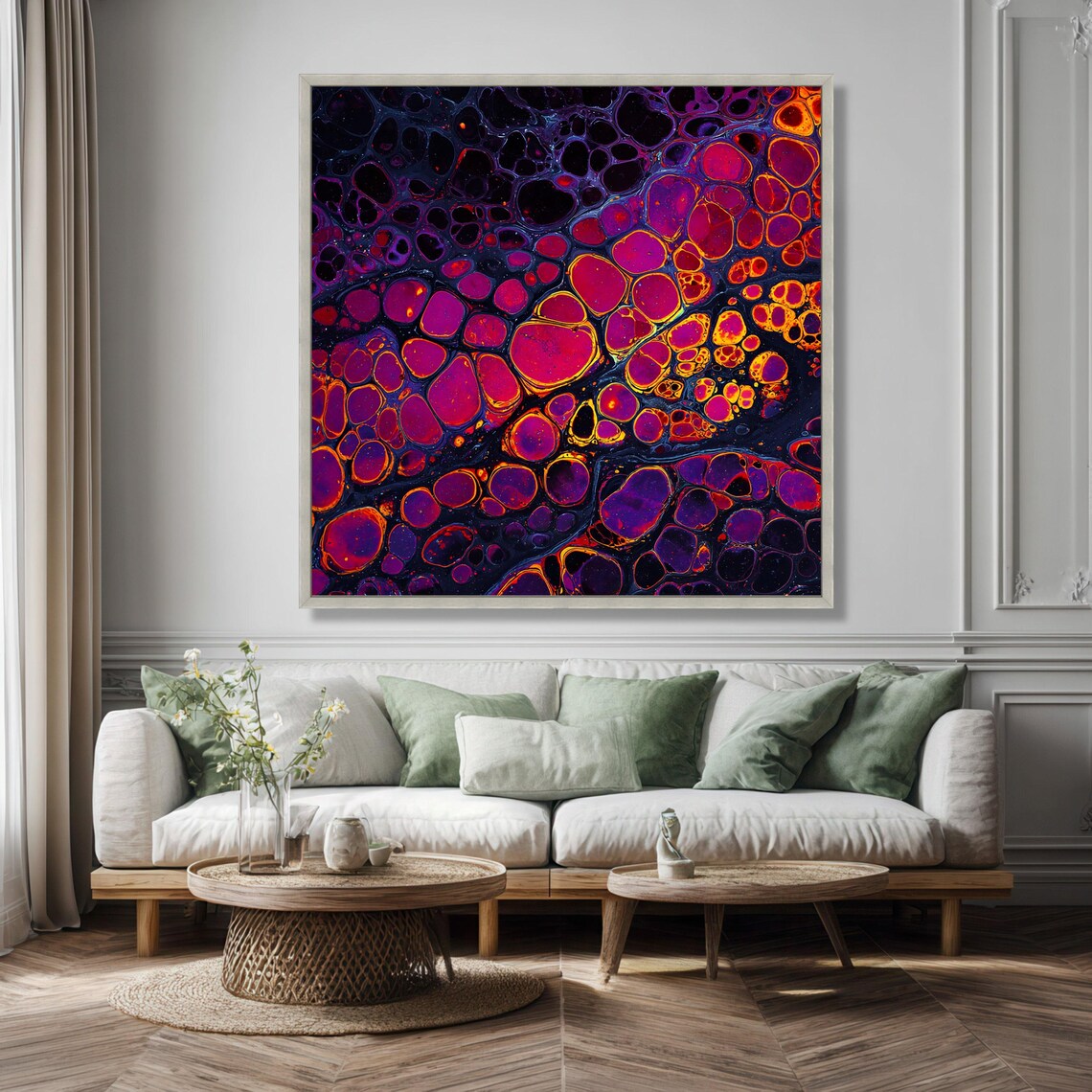 Vibrant Abstract Cells Canvas, Modern Fluid Art Wall Decor, Colorful ...