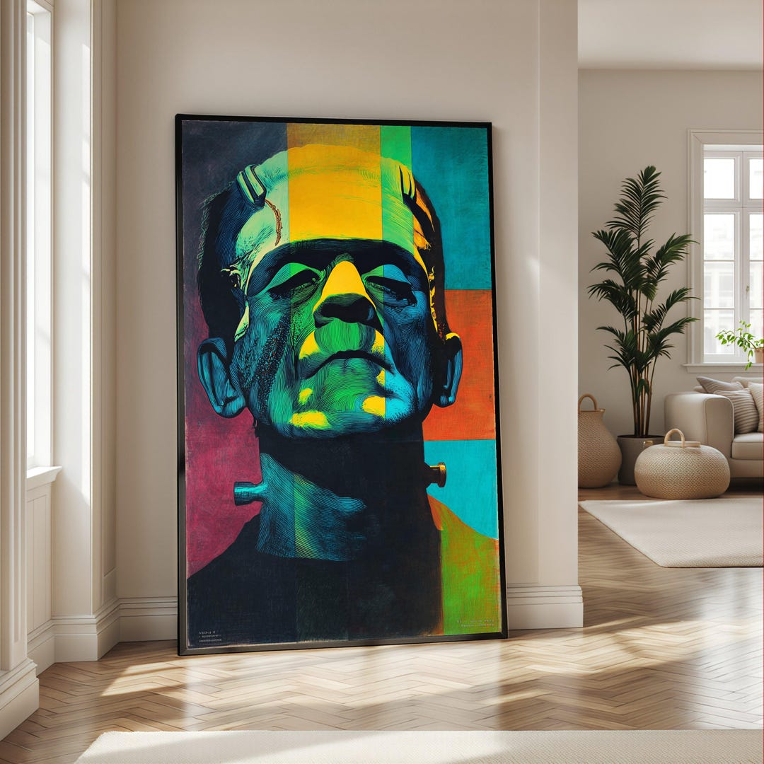 Modern Frankenstein Portrait Canvas, Color Block Wall Art, Pop Art ...