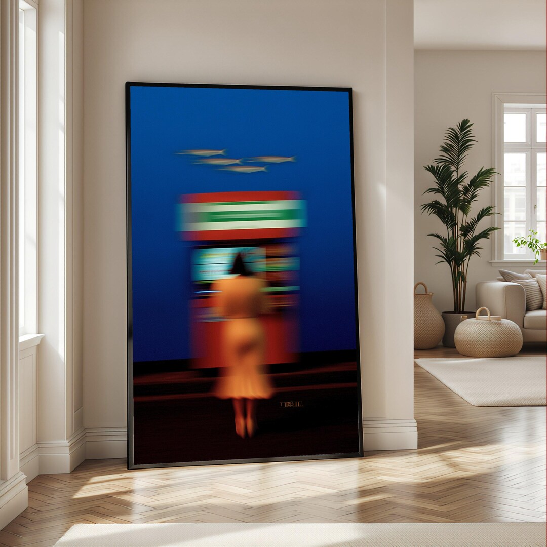 Abstract Blur Woman at Vending Machine Canvas, Modern Minimalist Wall ...