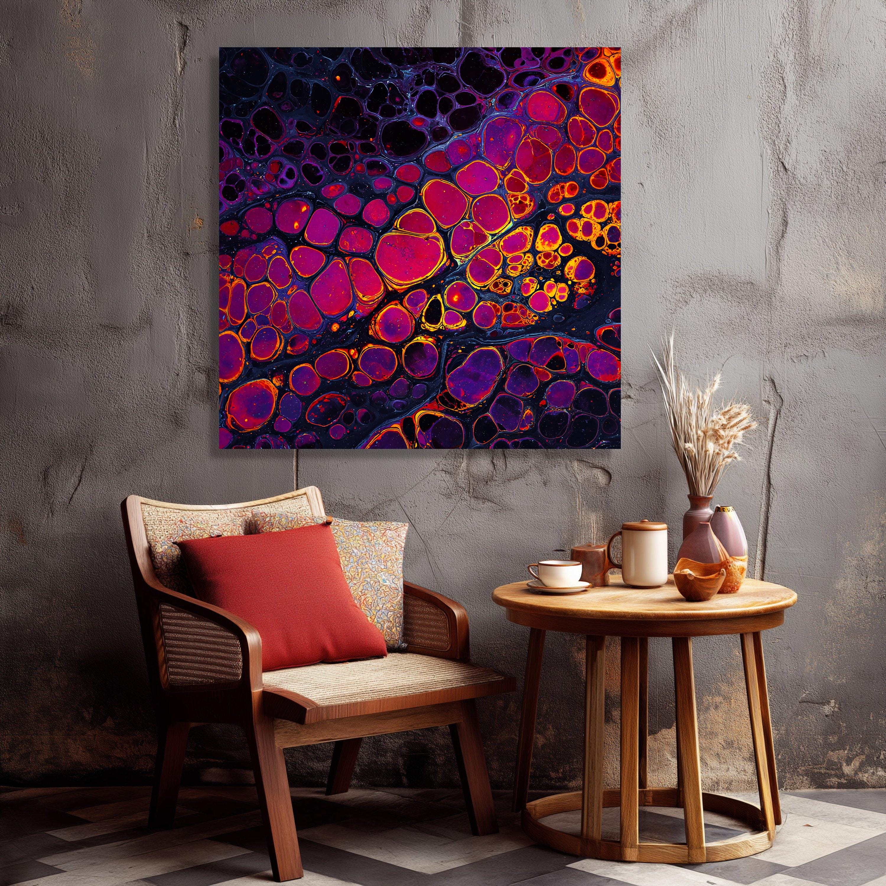 Vibrant Abstract Cells Canvas, Modern Fluid Art Wall Decor, Colorful ...