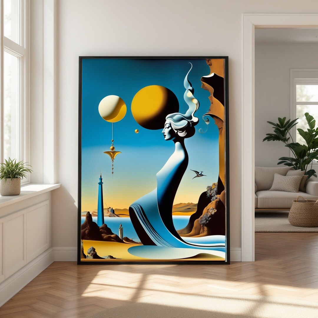 Surrealist Woman With Floating Orbs Canvas, Salvador Dali Wall Art ...