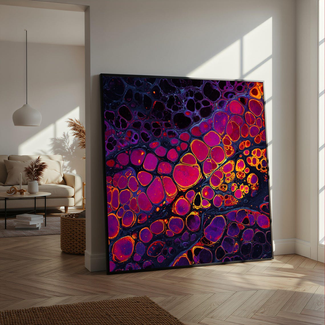 Vibrant Abstract Cells Canvas, Modern Fluid Art Wall Decor, Colorful ...