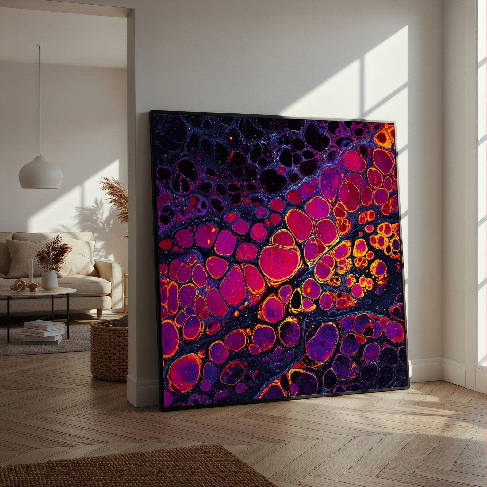 Vibrant Abstract Cells Canvas, Modern Fluid Art Wall Decor, Colorful ...