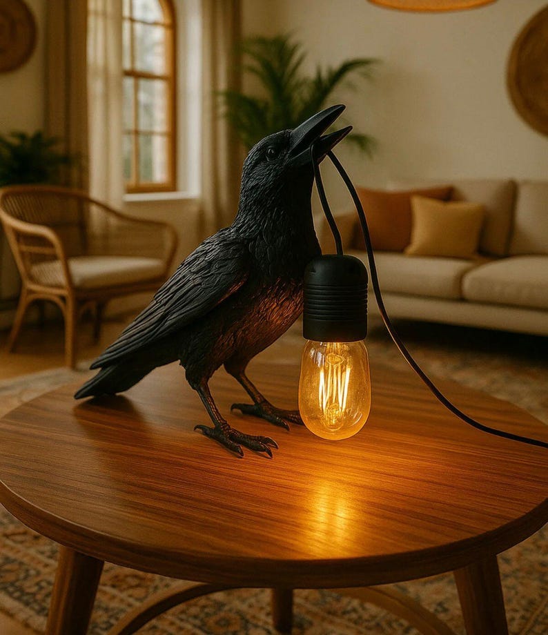 3D Printed Raven Lamp – Gothic Bird Table Lamp | Unique Crow Sculpture ...