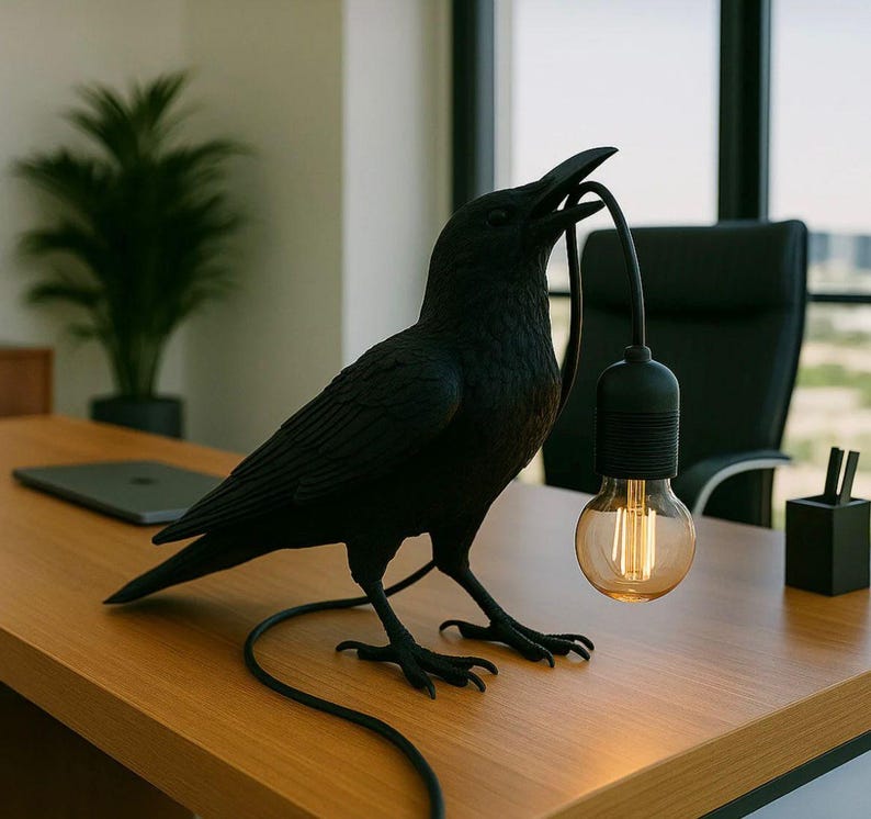 3D Printed Raven Lamp – Gothic Bird Table Lamp | Unique Crow Sculpture ...