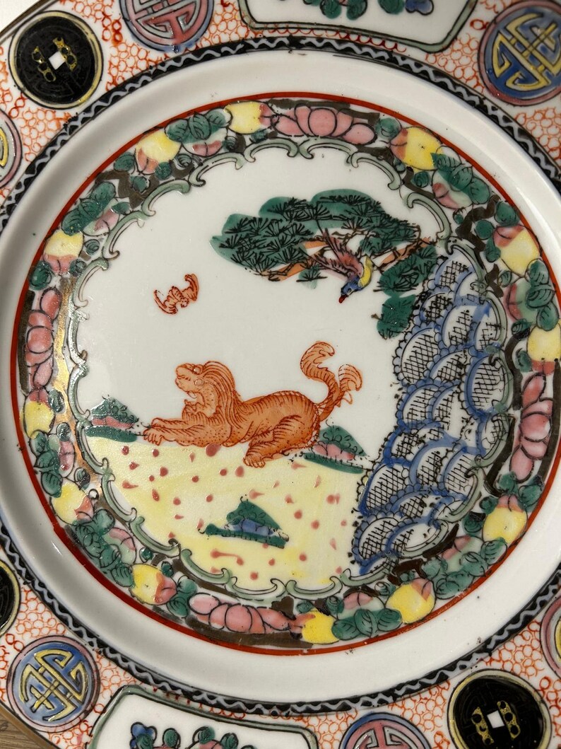 Vintage Chinese Famille Rose, Foo-dog, Porcelain Plate - Etsy