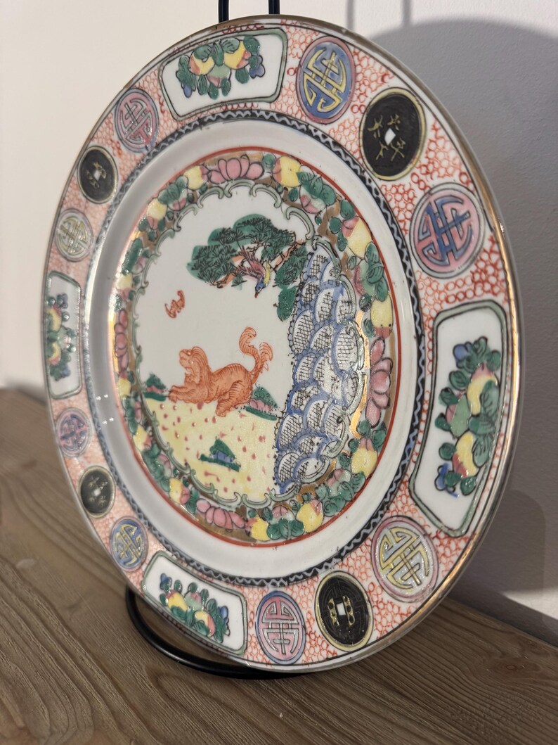 Vintage Chinese Famille Rose, Foo-dog, Porcelain Plate - Etsy