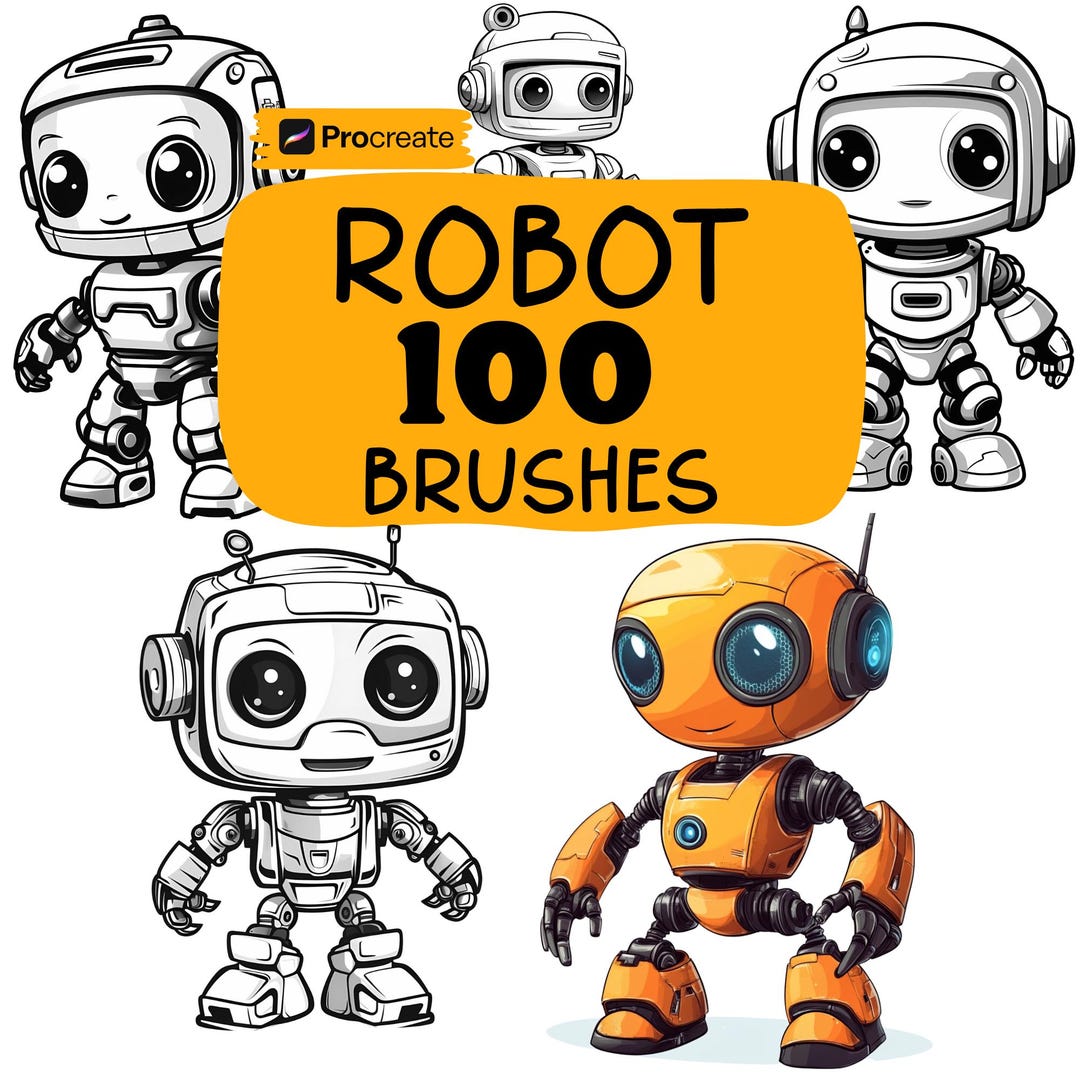 Procreate Robot Brushes, 100+ Cute Robot Procreate Stamps, Science ...