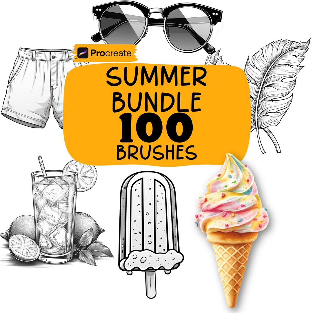 Procreate Summer Objects Brushes, 100+ Summer Elements Procreate Stamps ...