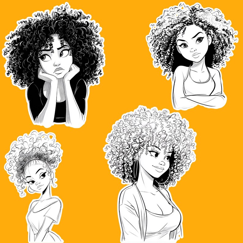 Procreate Cartoon Afro Female Characters Brushes, 100+ Cartoon Afro ...