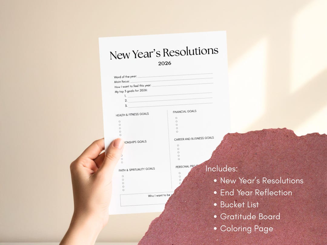 Printable New Year’s Resolutions Template 2026 | End Year Reflection ...