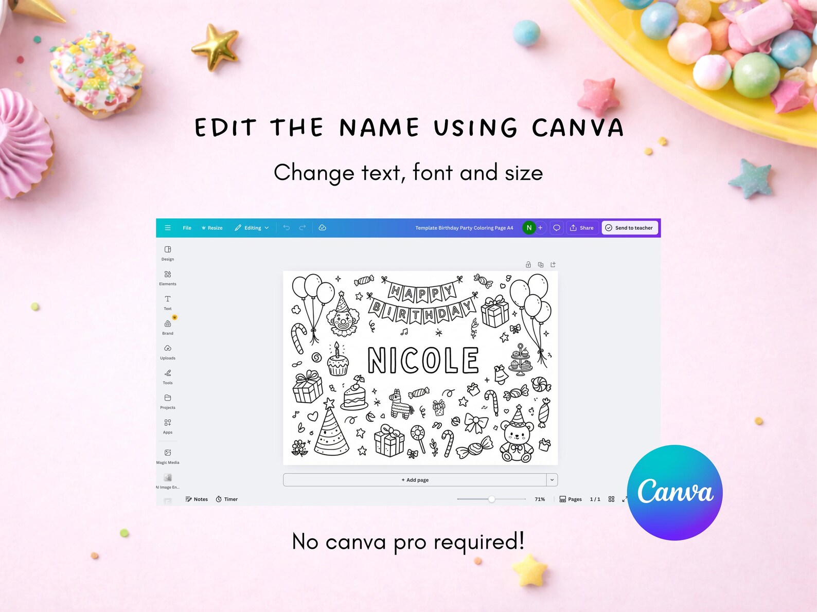 Custom Name Birthday Coloring Page | Personalized Name | Editable Canva ...