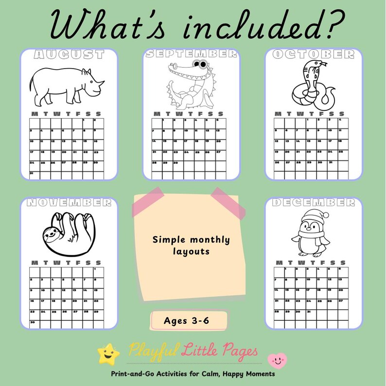 Zoo Animals Coloring Calendar for Kids 2026 | Printable Monthly Farm ...