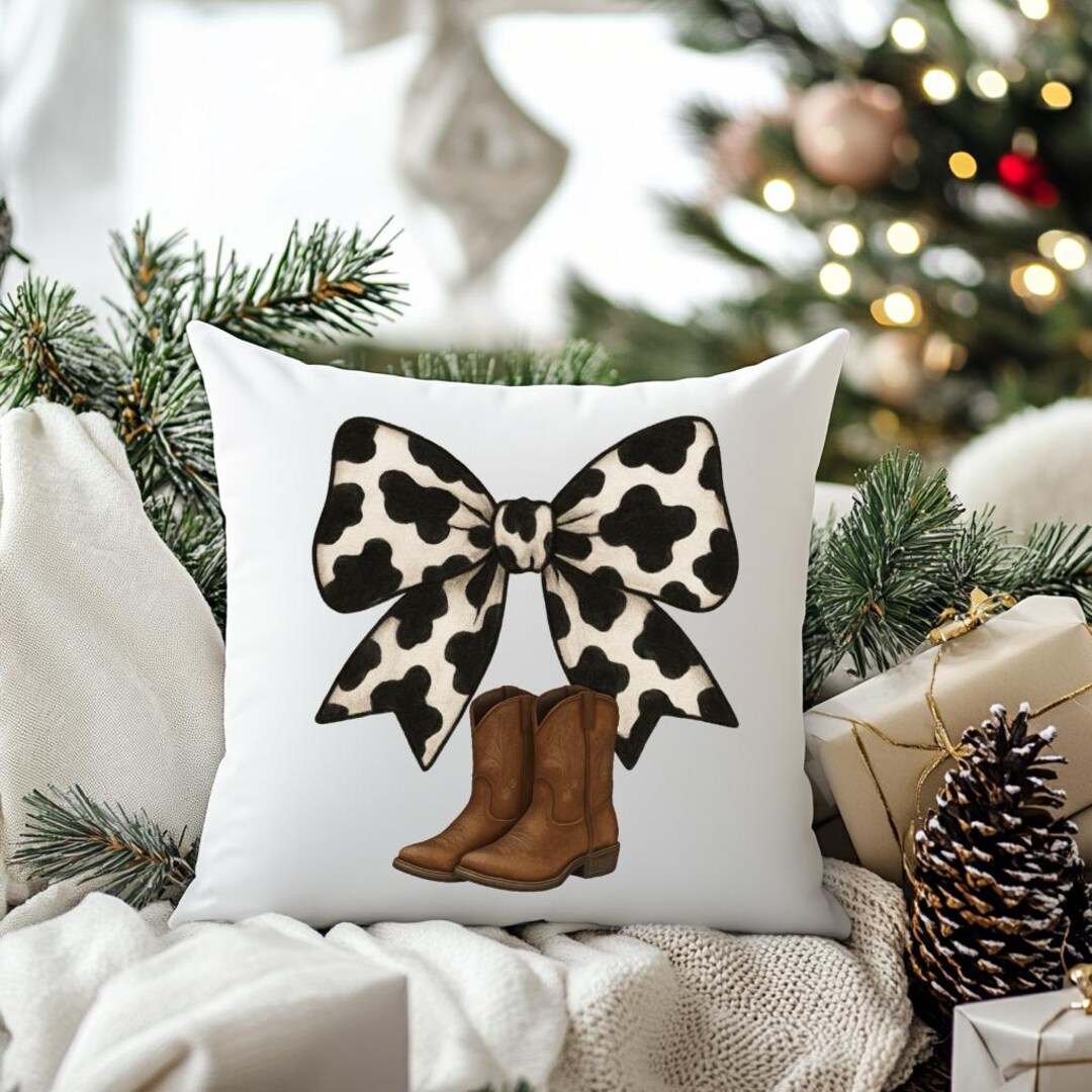 Cow Print Bow and Boots PNG, Western Sublimation Design, Country Girl ...