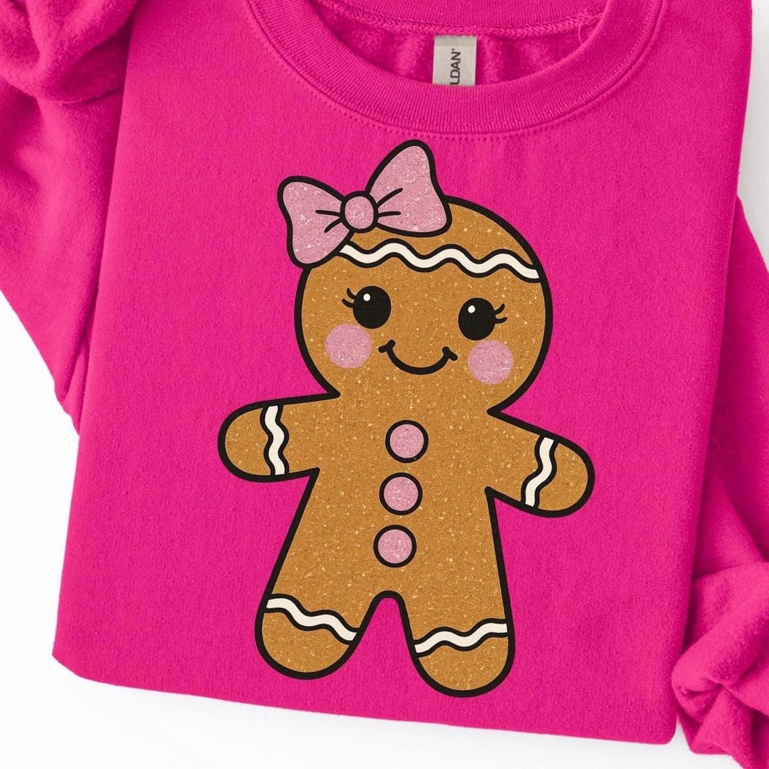 Girly Gingerbread PNG With Bow, Pink Glitter Gingerbread Girl Clipart ...