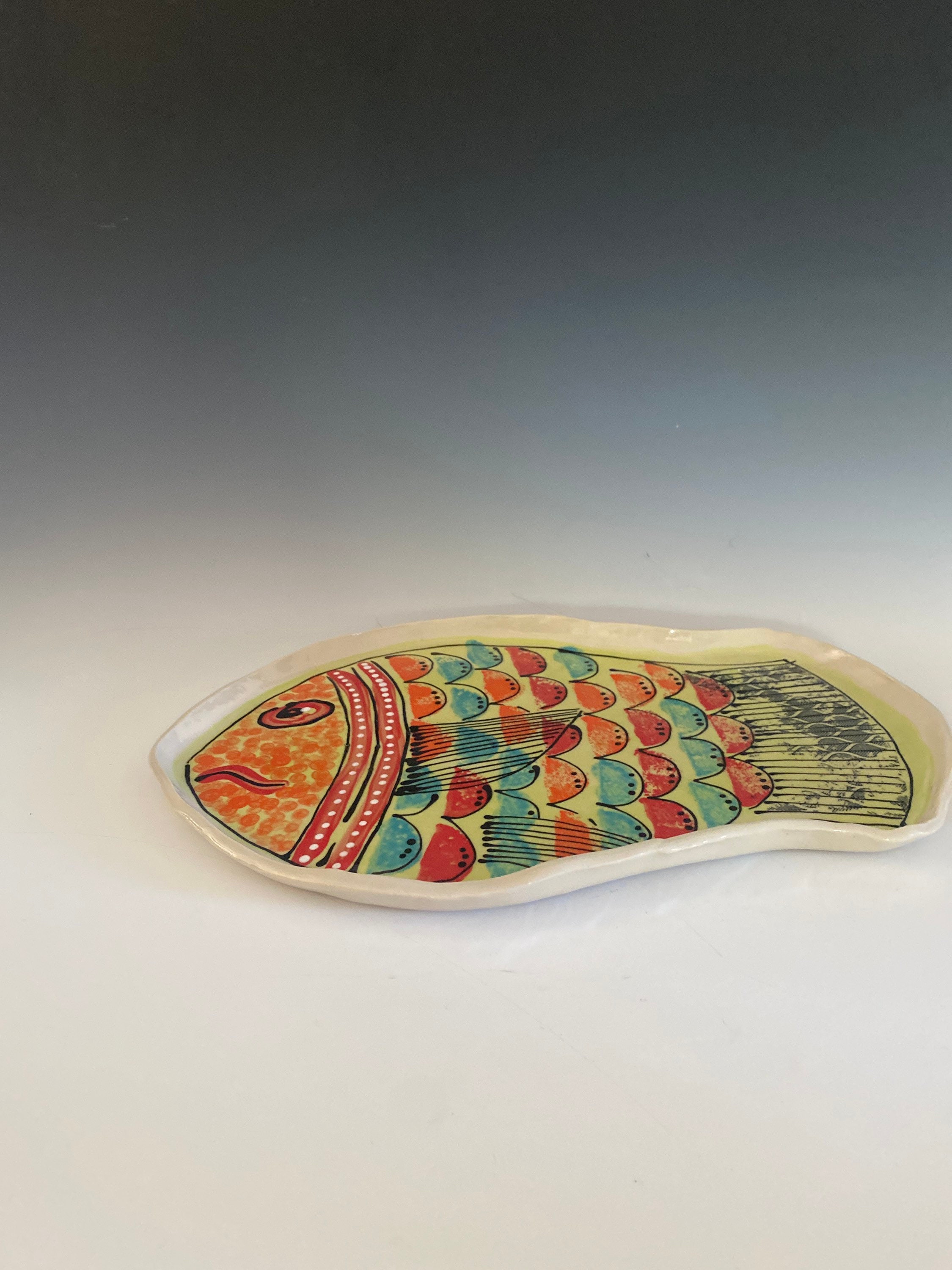 Large Ceramic Fish Serving Platter, Handmade Pottery Serving Dish - Etsy