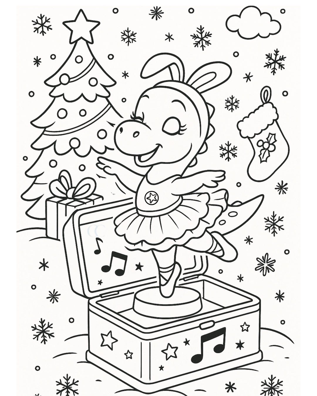 Ballerina Music Box Coloring Page Plus Bonus Image of Baby Dinos for ...