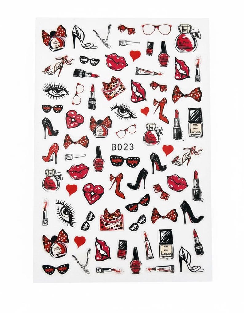 Nail Stickers Valentine’s Day , Self-adhesive Hearts, Roses, Eiffel ...