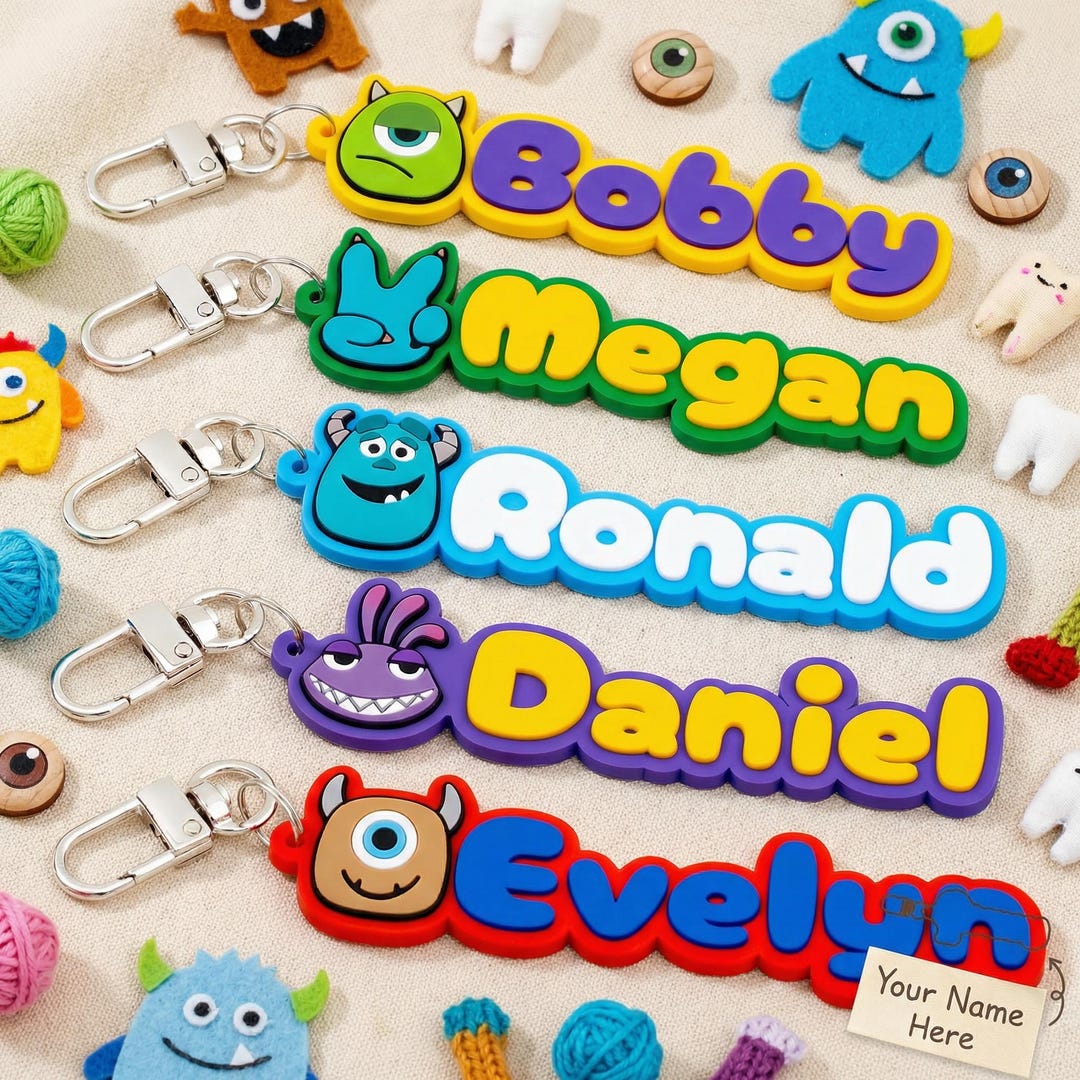 Cute Monster Custom Name Keychain, Personalized Name Bag Charm, Spooky ...