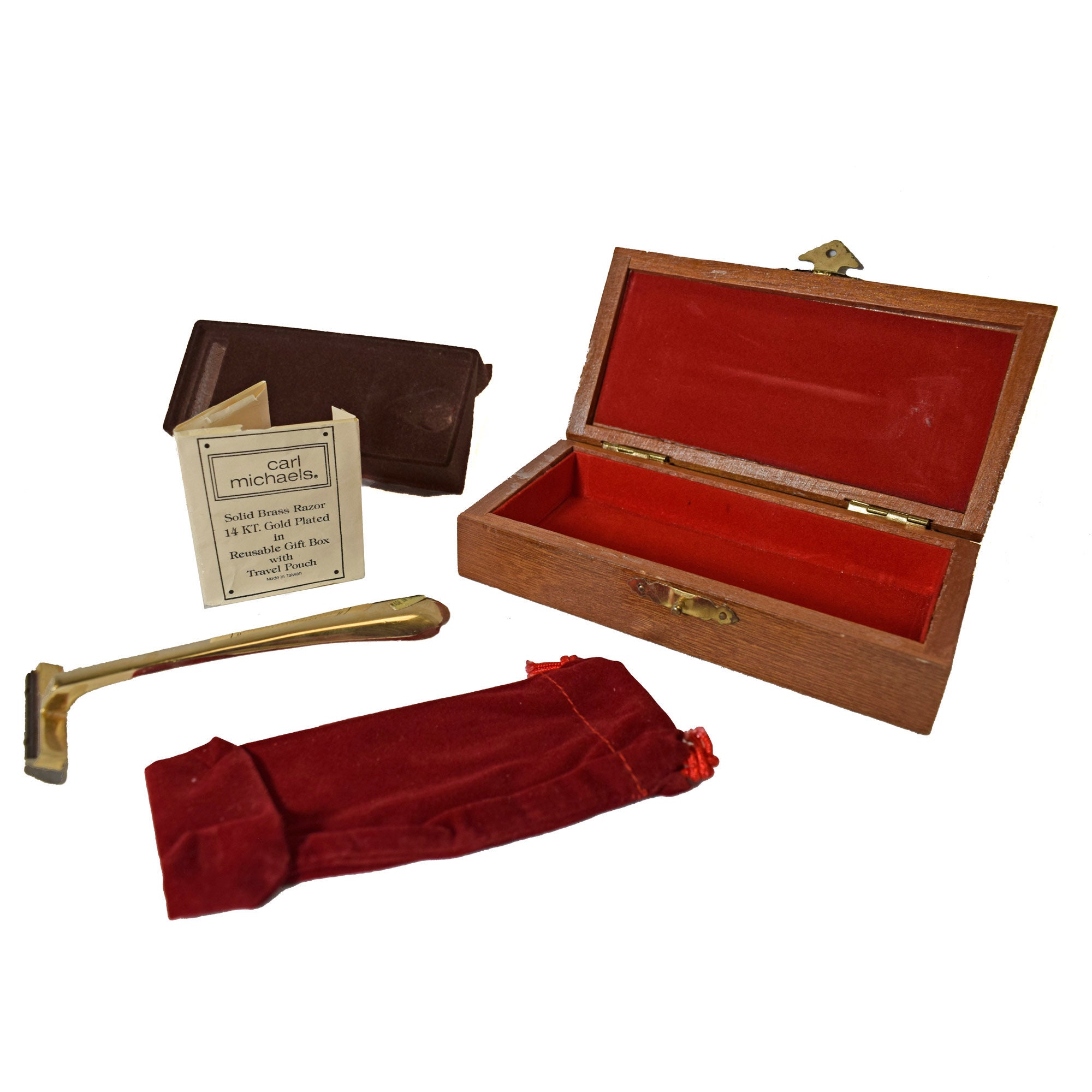 14KT. Gold Plated Solid Brass Razor in Reusable Gift Box With Travel ...