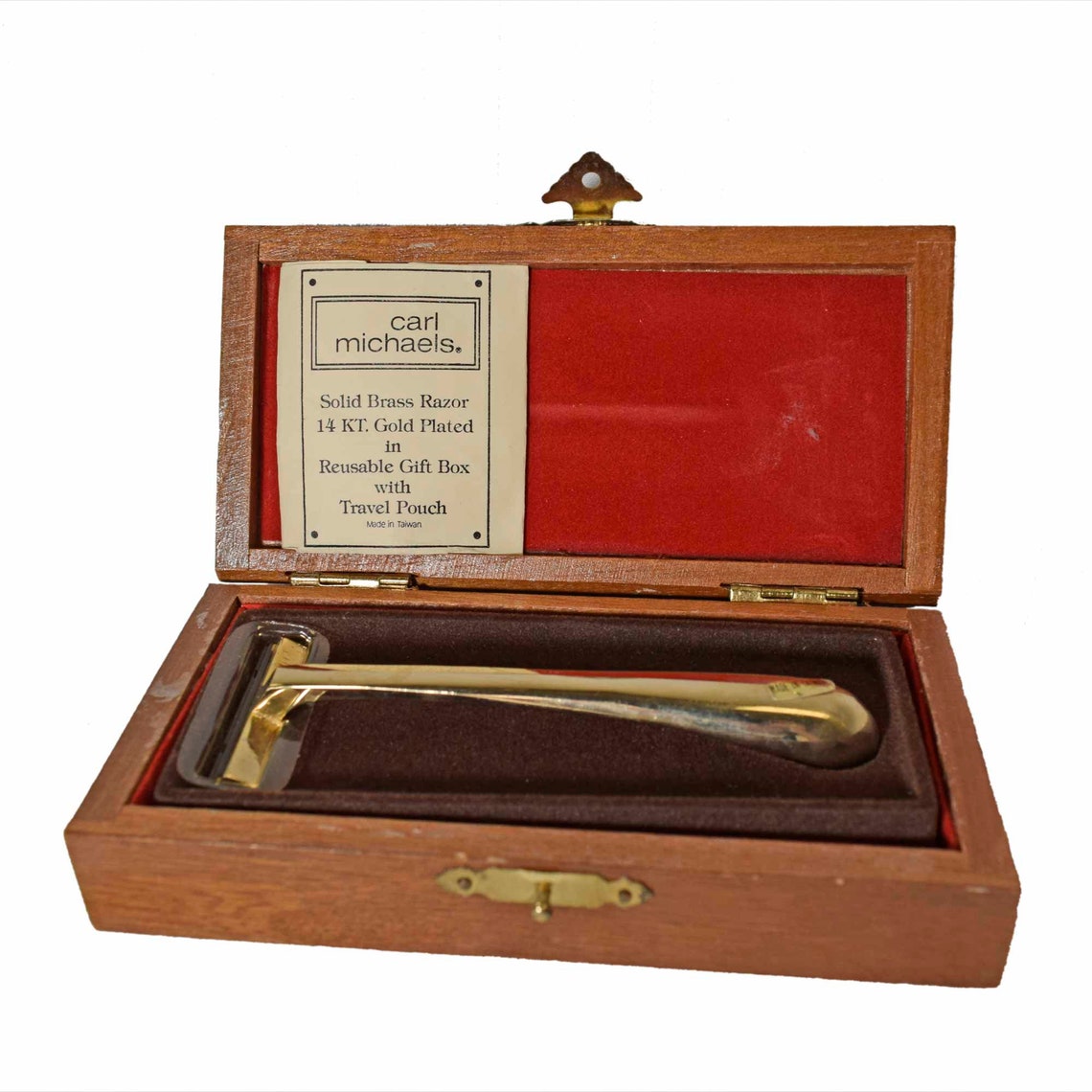 14KT. Gold Plated Solid Brass Razor in Reusable Gift Box With Travel ...